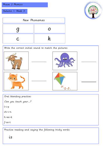 Early Reading & Phonics Homework/ Support Sheet- Autumn 1 (Reception ...