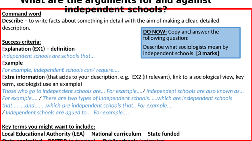 AQA/GCSE Sociology- Independent schools vs State schools | Teaching ...