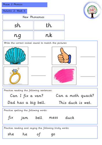 Early Reading & Phonics Homework/ Support Sheet- Autumn 2 (Reception ...