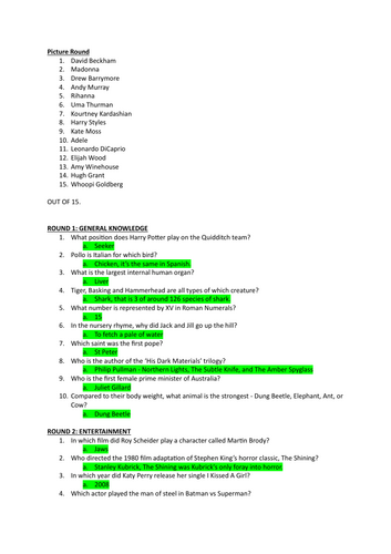 Staff Party Quiz Pack 7 | Teaching Resources