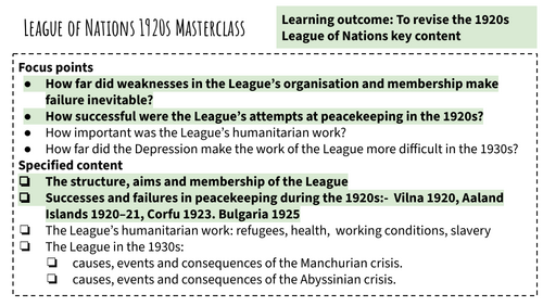 IGCSE League of Nations 1920s Masterclass | Teaching Resources