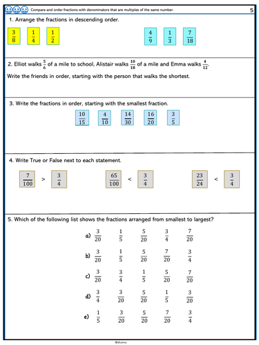 Fractions Comparing And Ordering Higher Teaching Resources