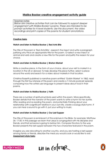 Penguin Modern Poets 3 (KS5) - featuring Malika Booker | Teaching Resources