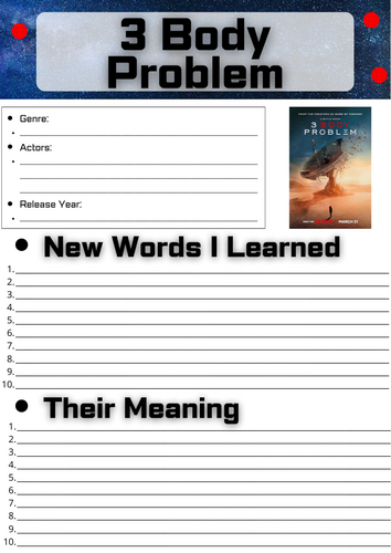 ESL Netflix Series Activity Worksheets on "3 Body Problem" | Teaching ...