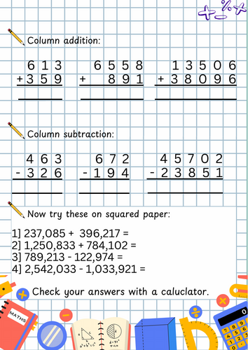 Year 5-6 Column addition and subtraction | Teaching Resources