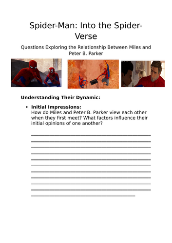 Spider-Man: Into the Spider-Verse JC Worksheet (Relationship - Miles ...