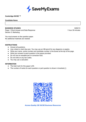 *FREE* CIE IGCSE Business - Marketing Paper 1 and 2: End of Topic Test ...