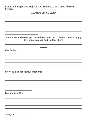 A Christmas Carol: KS2/KS3 persuasive creative writing task: job ...