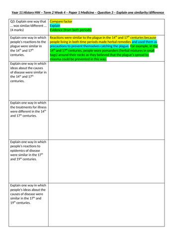 Edexcel GCSE History Paper 1 Medicine Q3 Practice Questions | Teaching ...