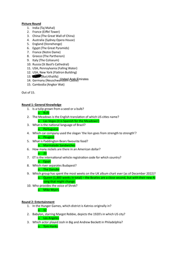 Staff Party Quiz Pack 15 | Teaching Resources