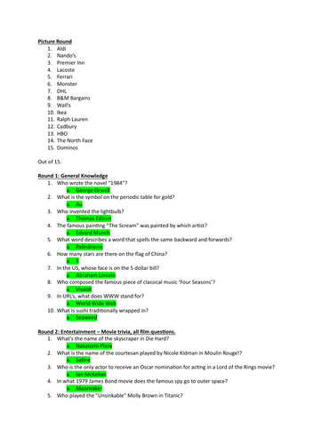 Staff Party Quiz Pack 25 | Teaching Resources