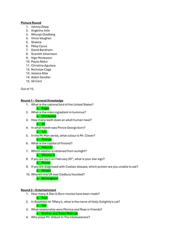 Staff Party Quiz Pack 43 | Teaching Resources