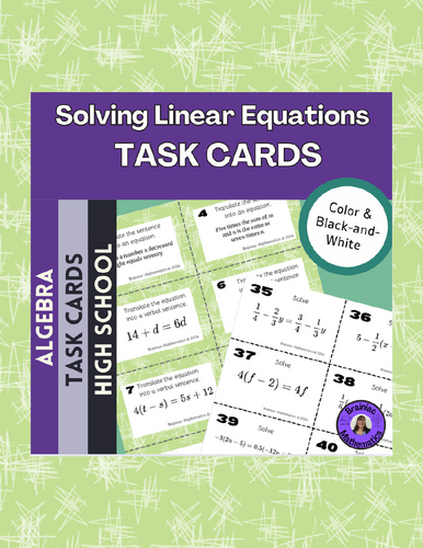 Solving Linear Equation Task Cards | Teaching Resources
