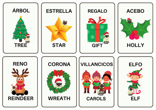 Bilingual Christmas Vocabulary Flashcards in Spanish and English ...