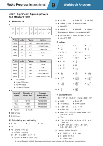 math Y9 workbook answers | Teaching Resources