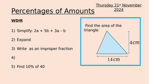 Percentages of Amounts | Teaching Resources