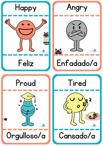 Feelings and Emotions Flashcards for Kids in Spanish and English ...