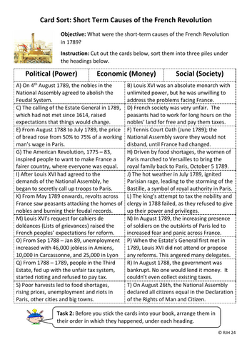 Short Term Causes of the French Revolution - Card Sort | Teaching Resources