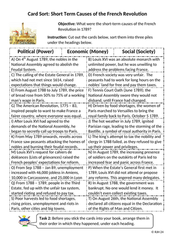 Short Term Causes of the French Revolution - Card Sort | Teaching Resources