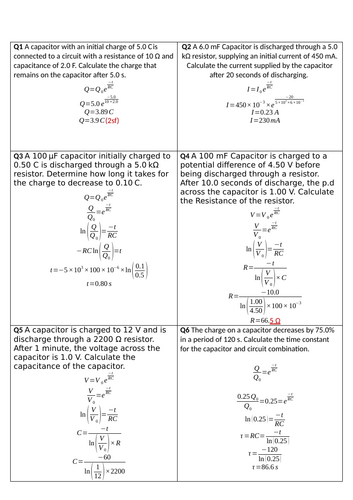 A Level Physics - Capacitor Discharge Calculations and Graphs Practice ...