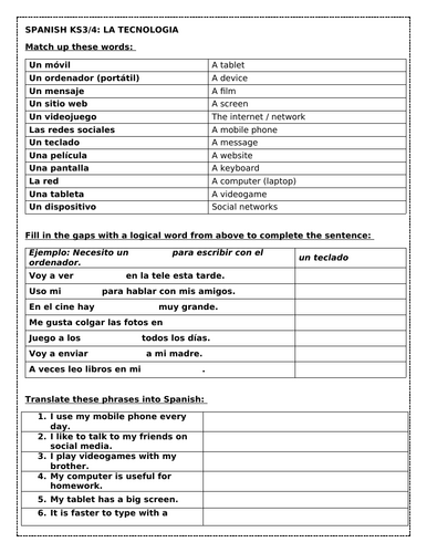 GCSE Spanish: La tecnologia | Teaching Resources