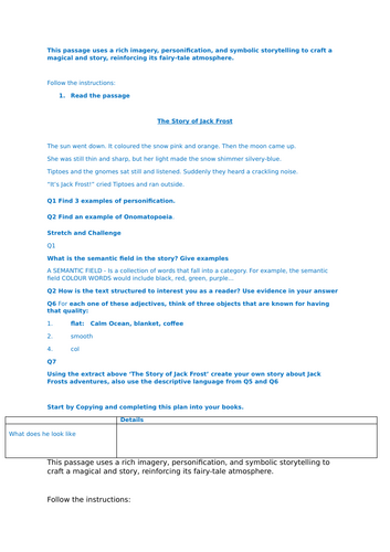 Jack Frost - Christmas Literary Language Challenge- Complete Lesson ...