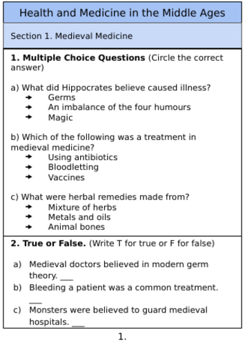 The Black Death Worksheet | Teaching Resources