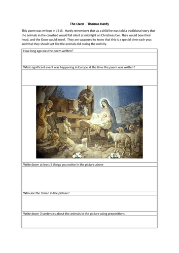 Christmas Poem The Oxen Thomas Hardy Nativity Scene Poetry Unseen KS3 ...