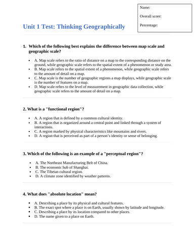 AP Humangeography Unit 1 PPT + Worksheets + Test | Teaching Resources