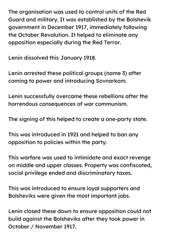 AQA A-level Russian Revolution 2N Topic 5: Machinery of State Terror ...