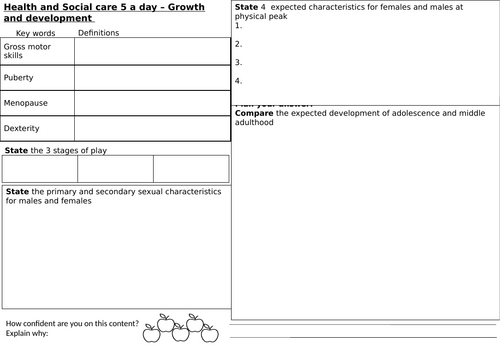 Health and Social Care 5 a day activities | Teaching Resources