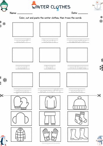 Welcome the Winter 4 in 1 Kids Worksheets, color, cut & paste, trace ...