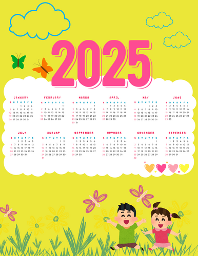 Cute daily planner kids calendar 2025,calendar year with holidays ...