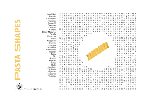 Pasta shapes wordsearch | Teaching Resources