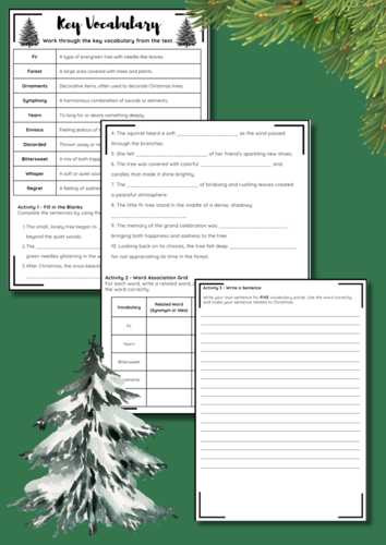 The Fir Tree Christmas Scaffolded English Reading Comprehension ...