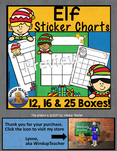 Elf Sticker Reward Charts Printable - Christmas - 12 16 25 Boxes, Color ...