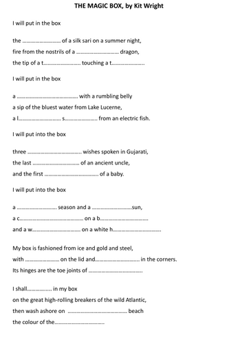 The Magic Box Poem by Kit Wright sequence of lessons KS2 reluctant ...