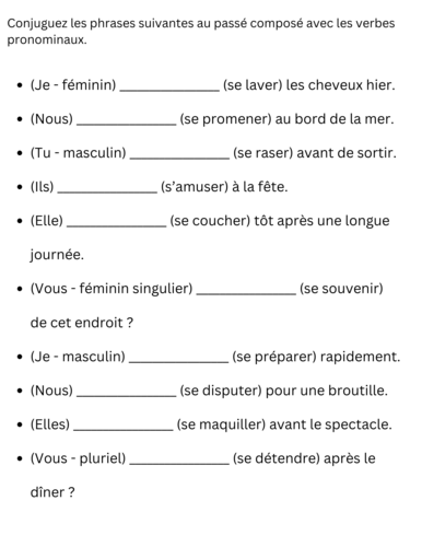 Pratique des Verbes Pronominaux - pronominal verbs in french exercises ...