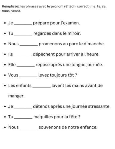 Pratique des Verbes Pronominaux - pronominal verbs in french exercises ...