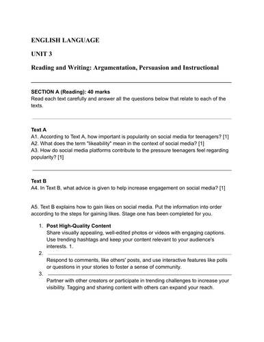WJEC, English Language, GCSE: Unit 3 - Practice Paper, Indicative ...