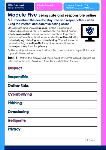 Digital Functional Skills - Module 5 - Online Safety - Unit 5.1 - Safe ...