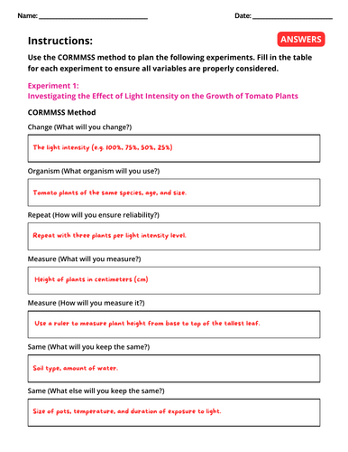 CORMMSS Method Worksheet with Answer Key for GCSE Biology | Teaching ...