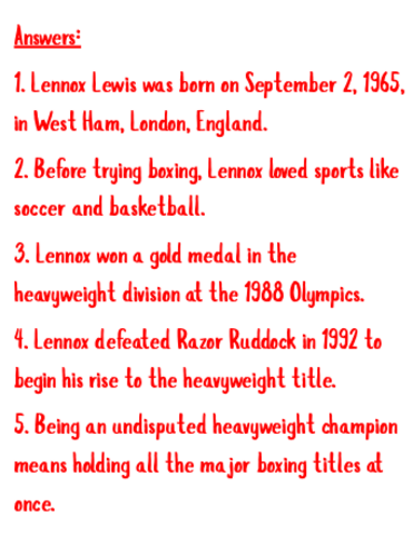 Lennox Lewis: All about The Lion’s Life - Question Worksheets & An ...