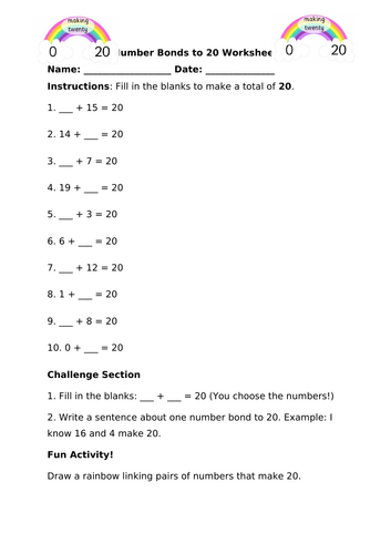Number Bonds to 20 | Teaching Resources