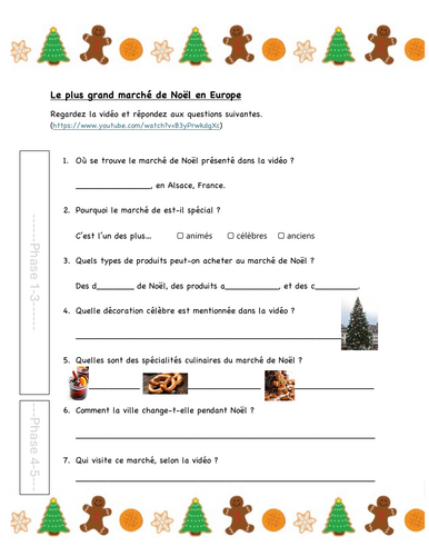 Christmas Market France Video Comprehension Worksheet | Teaching Resources