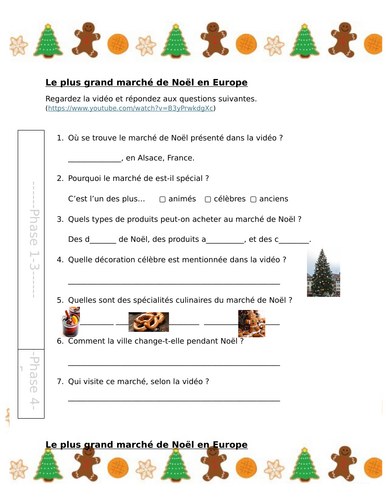 Christmas Market France Video Comprehension Worksheet | Teaching Resources
