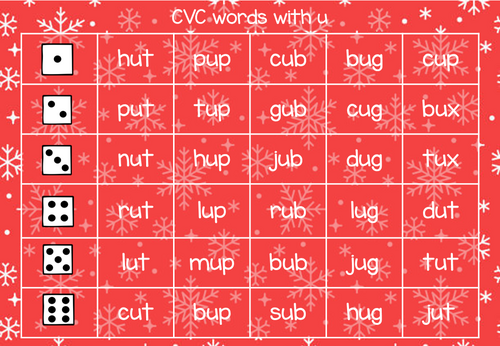 Christmas themed - English - 'Roll the dice' CVC phonics word board ...