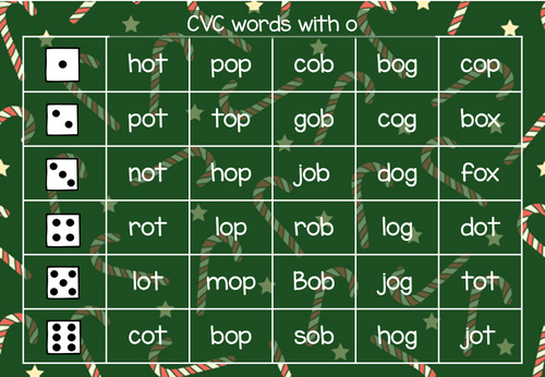 Christmas themed - English - 'Roll the dice' CVC phonics word board ...