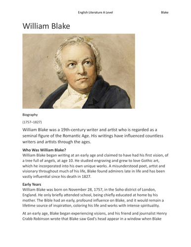 William Blake Biography | Teaching Resources