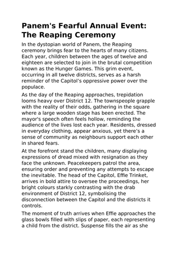 Year 6 Newspaper Report- The Hunger Games Reaping Ceremony | Teaching ...